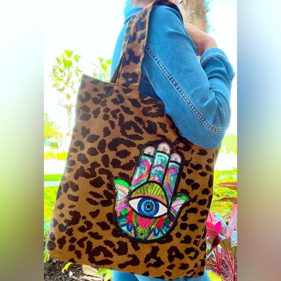 Bags | Evil Eye Hamsa Leopard Tote | Poshmark